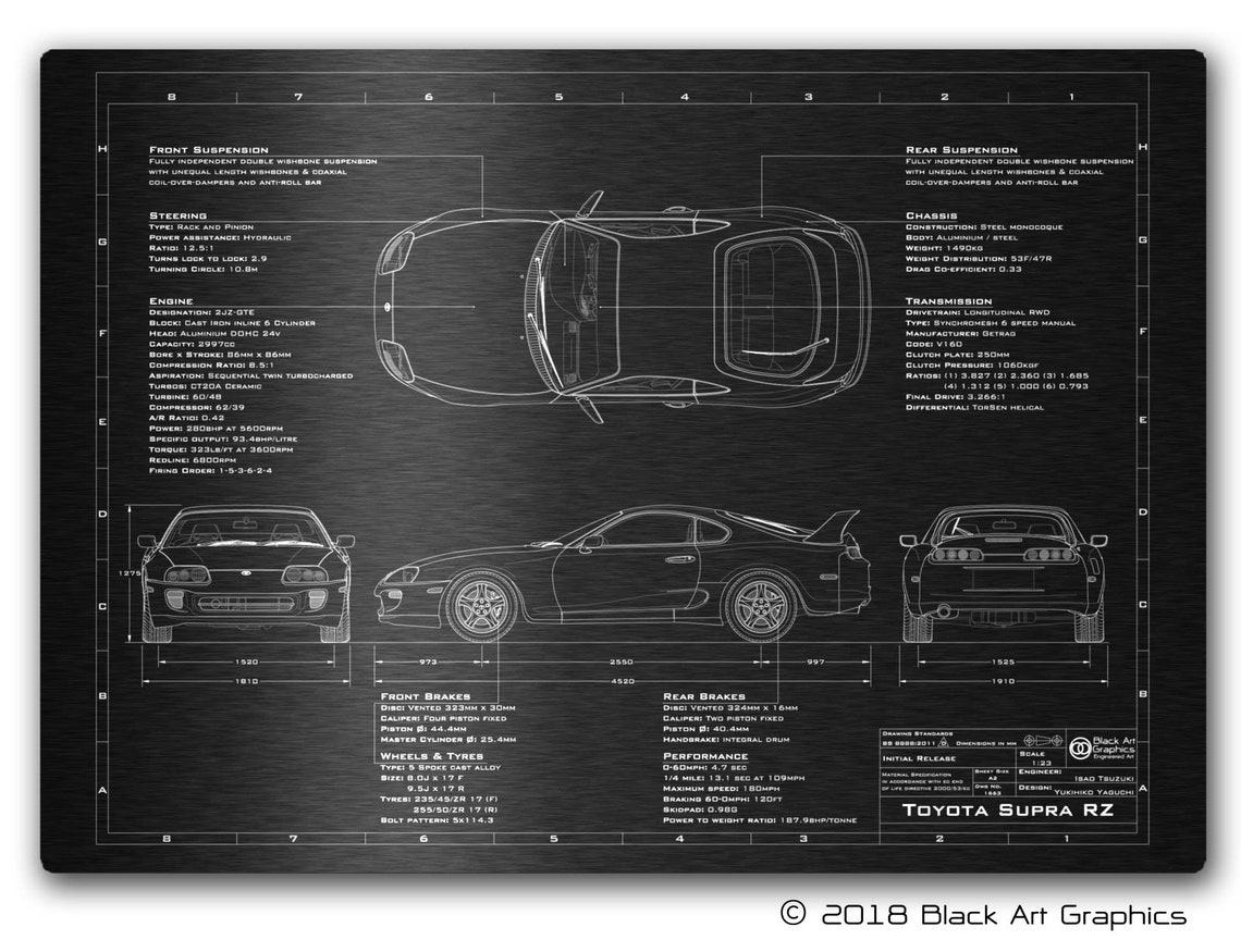 Toyota Supra Mk4 Blueprint Laser Engraved Aluminium Wall Art - Etsy ...
