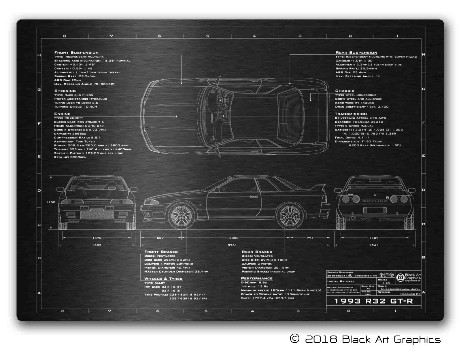 Nissan Skyline GT-R R32 Blueprint Laser Engraved Aluminium | Etsy Australia