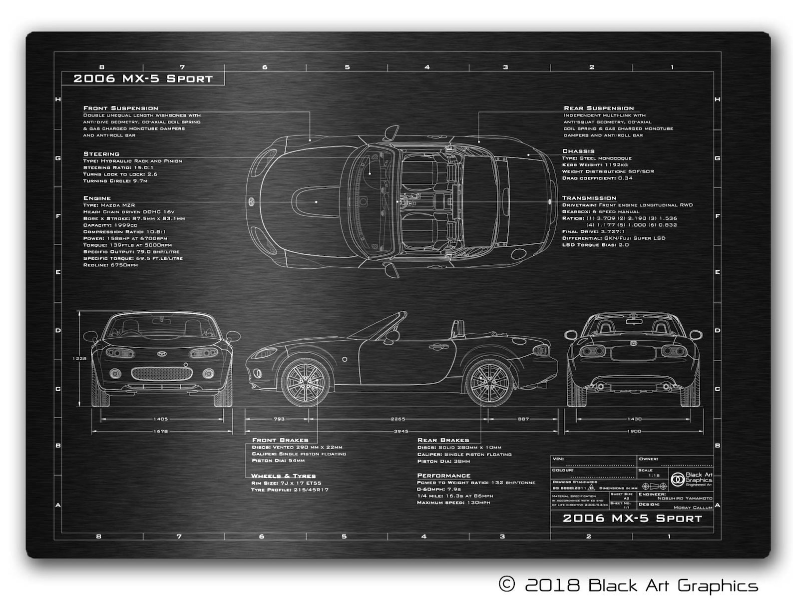 Mazda MX5 Miata Mk3 Personalised Engraved Aluminium Blueprint - Etsy