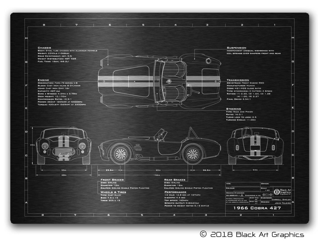 Shelby Cobra 427 Personalised Engraved Aluminium Blueprint - Etsy