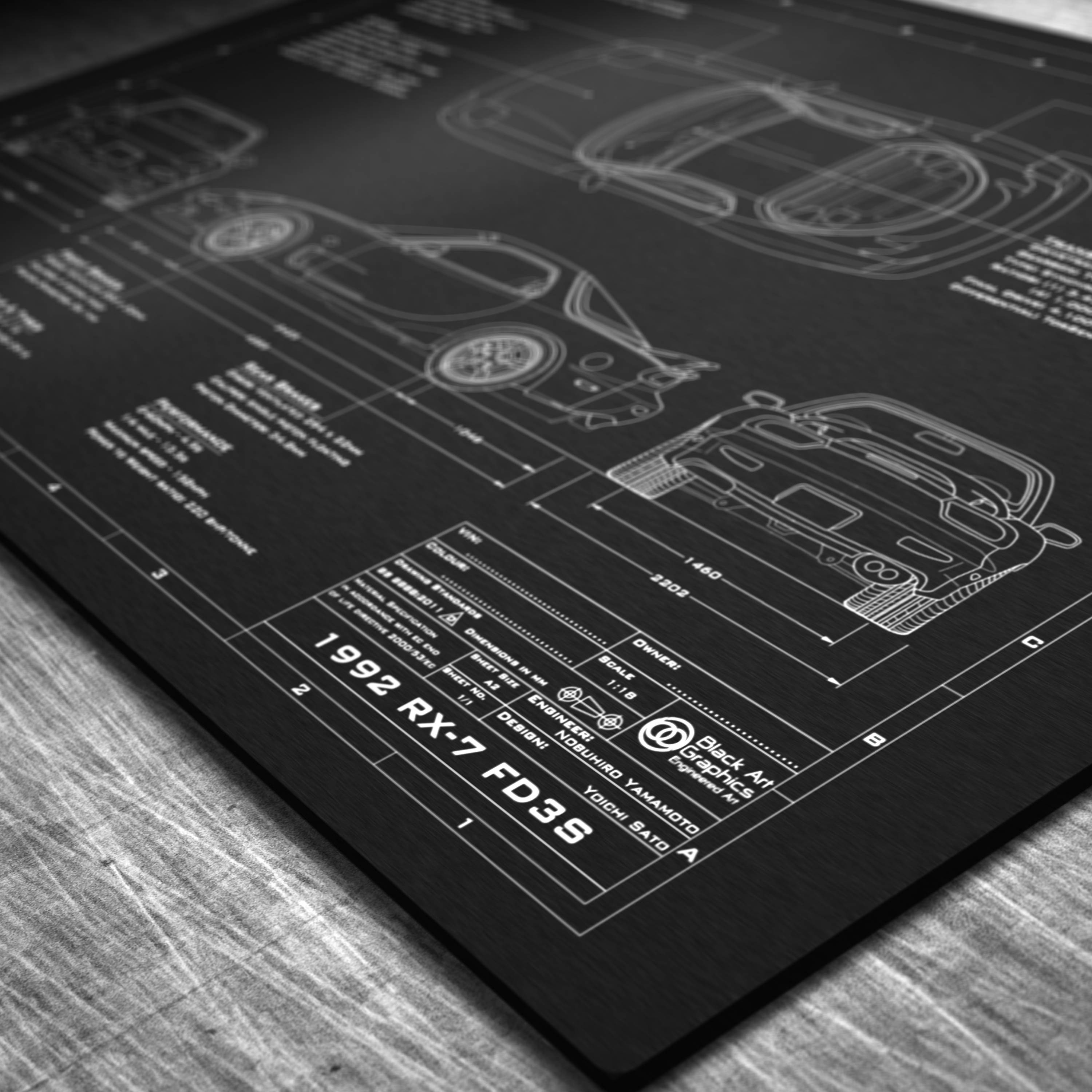 Mazda RX7 FD3S Personalised Engraved Aluminium Blueprint - Etsy UK