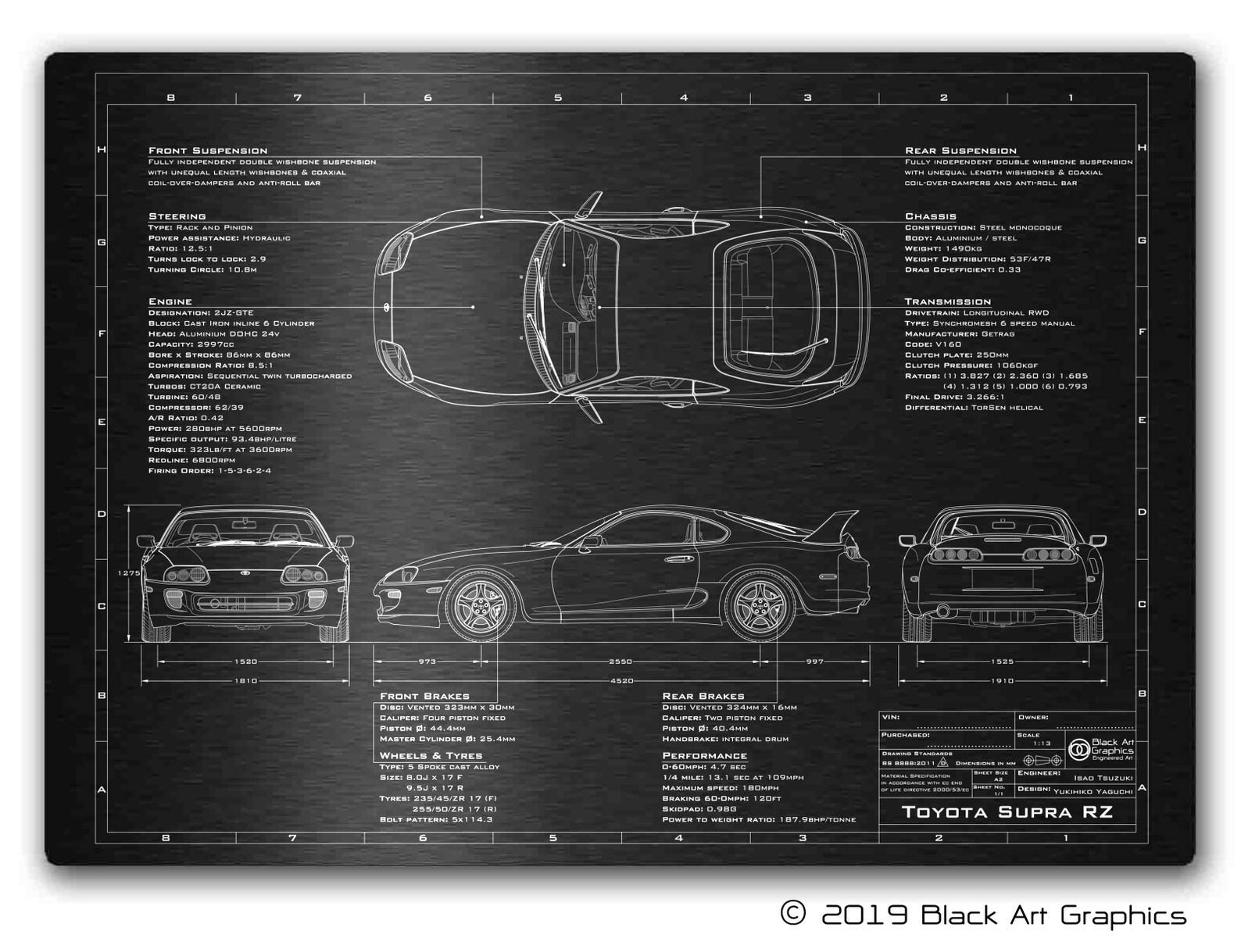 Toyota Supra Mk4 Personalised Engraved Aluminium Blueprint - Etsy UK