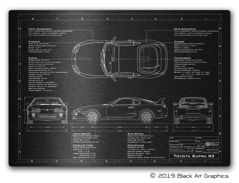 Toyota Supra Mk4 Personalised Engraved Aluminium Blueprint - Etsy UK