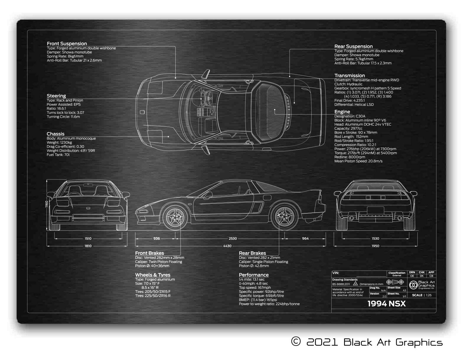 Honda NSX NA1 Personalised Engraved Aluminium Blueprint - Etsy UK