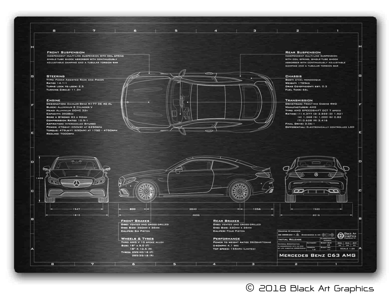 Mercedes Benz C63 AMG Personalised Blueprint Plaque Perfect | Etsy