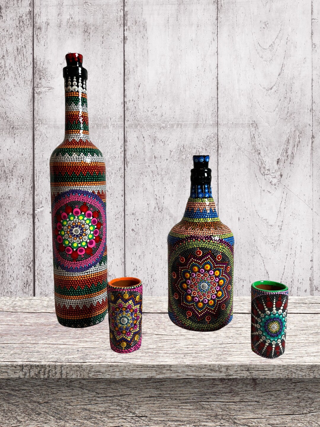 One of a Kind Hand-painted Glass Bottle. Dots Technique, Mandala Style ...