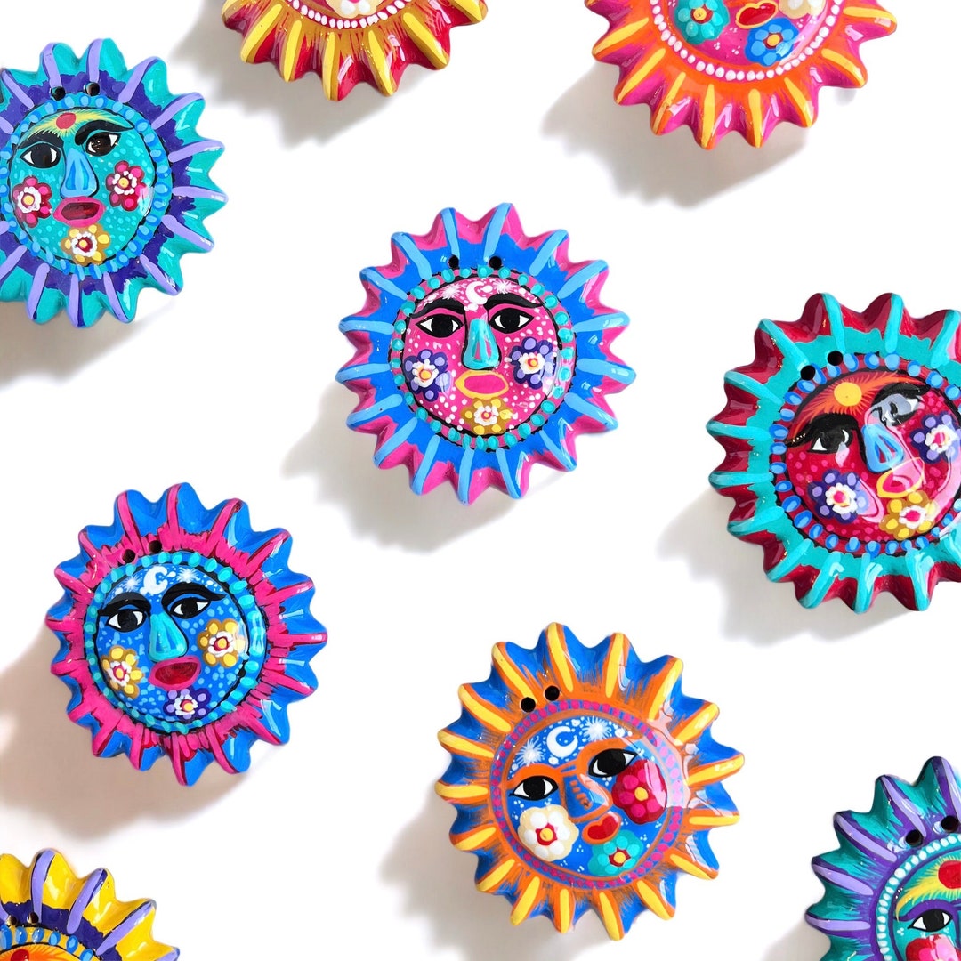Hand-painted Clay Sun Magnet: Colorful Talavera Wall Decor - Etsy