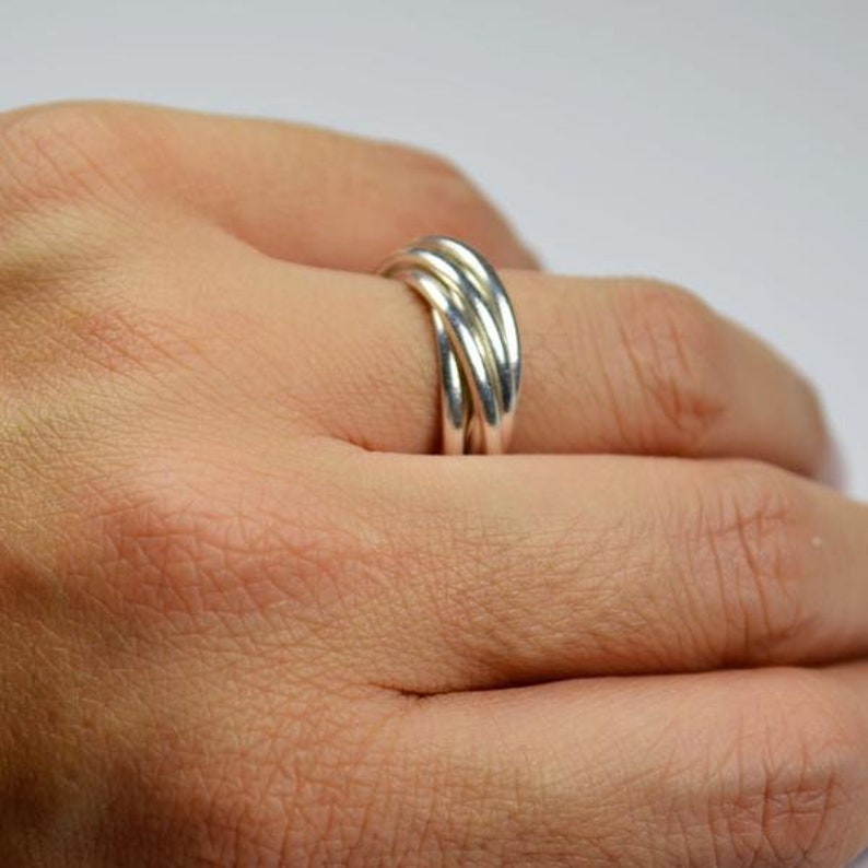 7 Interlocking Silver Bands Ring. Seven Rings Together Ring. - Etsy