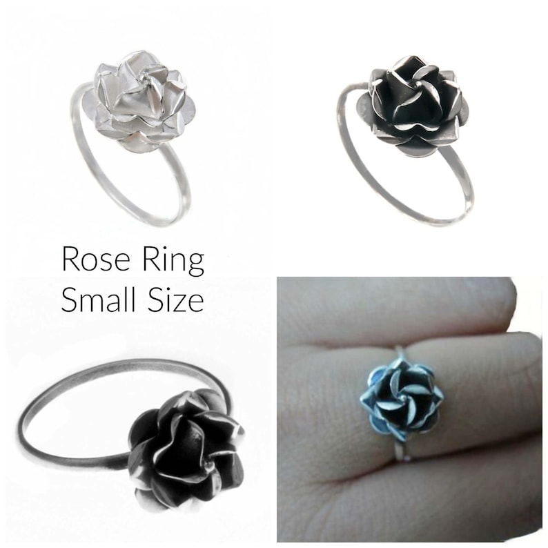 Adjustable Sterling Silver Rose Ring, Oxidized or Shiny Finish - Etsy