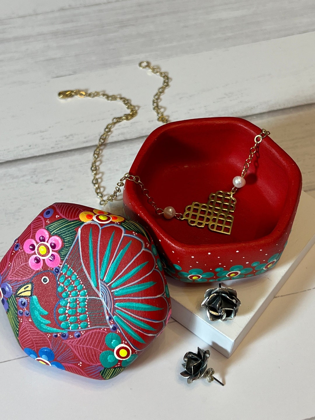 Hand-painted Clay Jewelry Box: Mexican Folk Art Trinket Box - Etsy