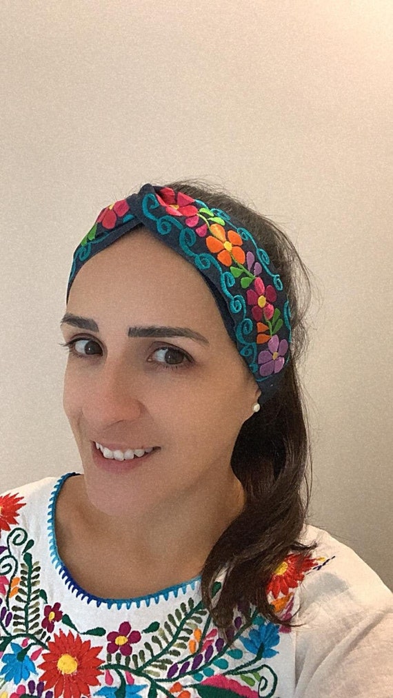 Mexican Embroidered Headbands 100% Cotton With Elastic Band. | Etsy