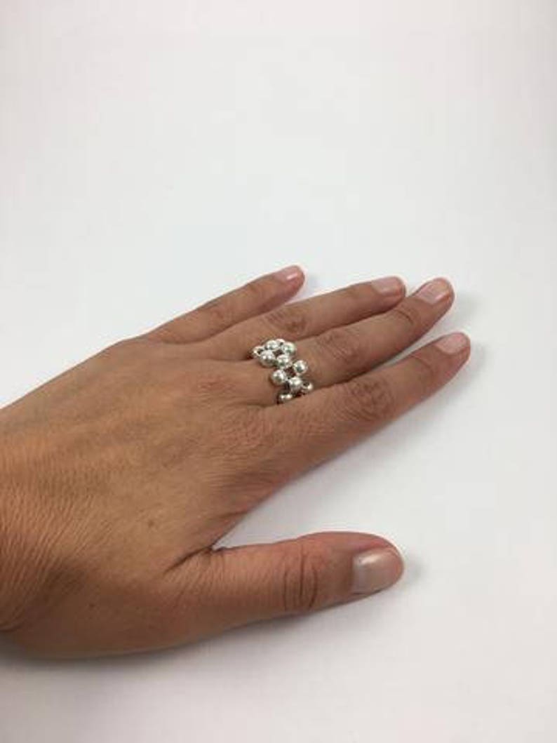Sterling Silver .950 Silver Ball Beads Stretch 3 Row Ring - Etsy