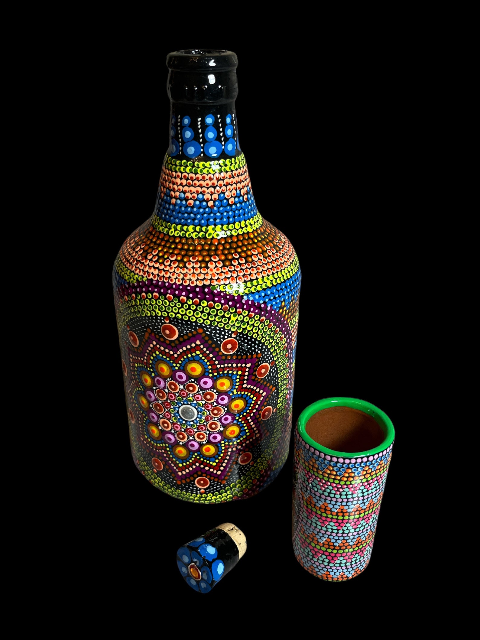 One of a Kind Hand-painted Glass Bottle. Dots Technique, Mandala Style ...