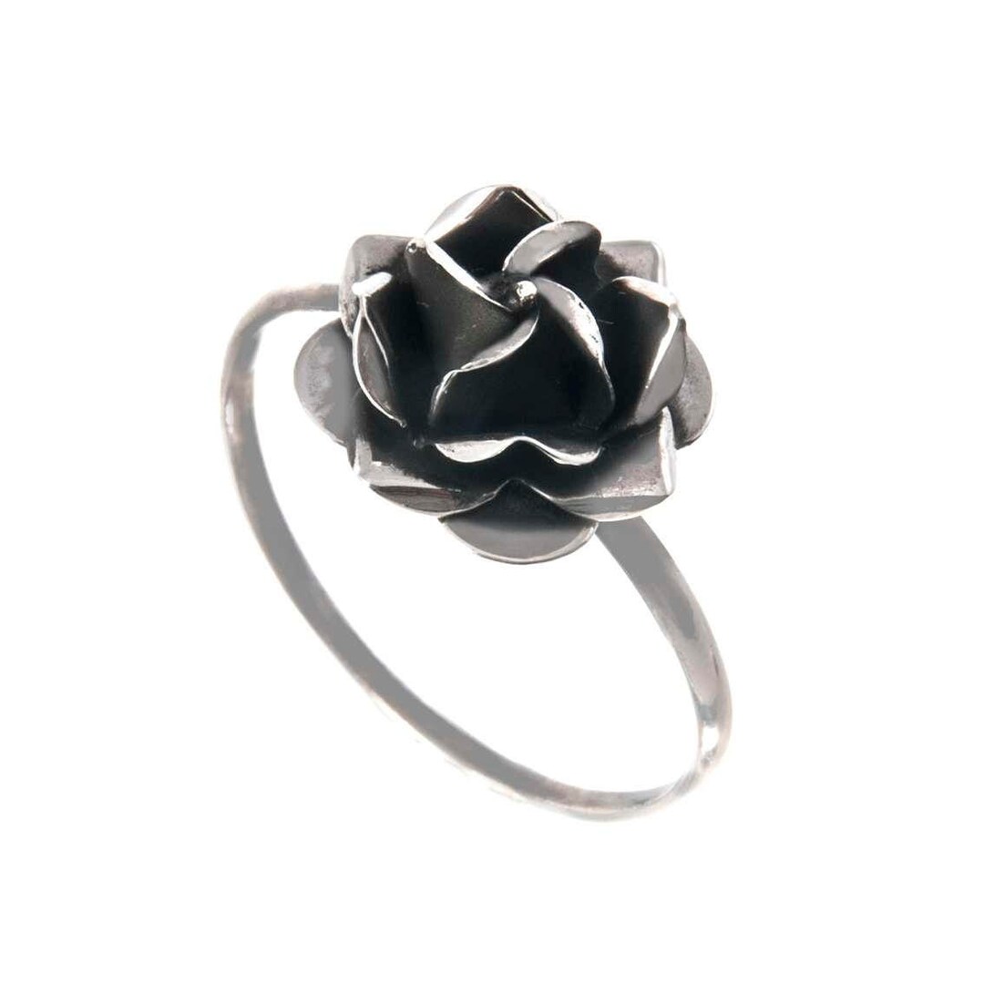 Adjustable Sterling Silver Rose Ring, Oxidized or Shiny Finish - Etsy