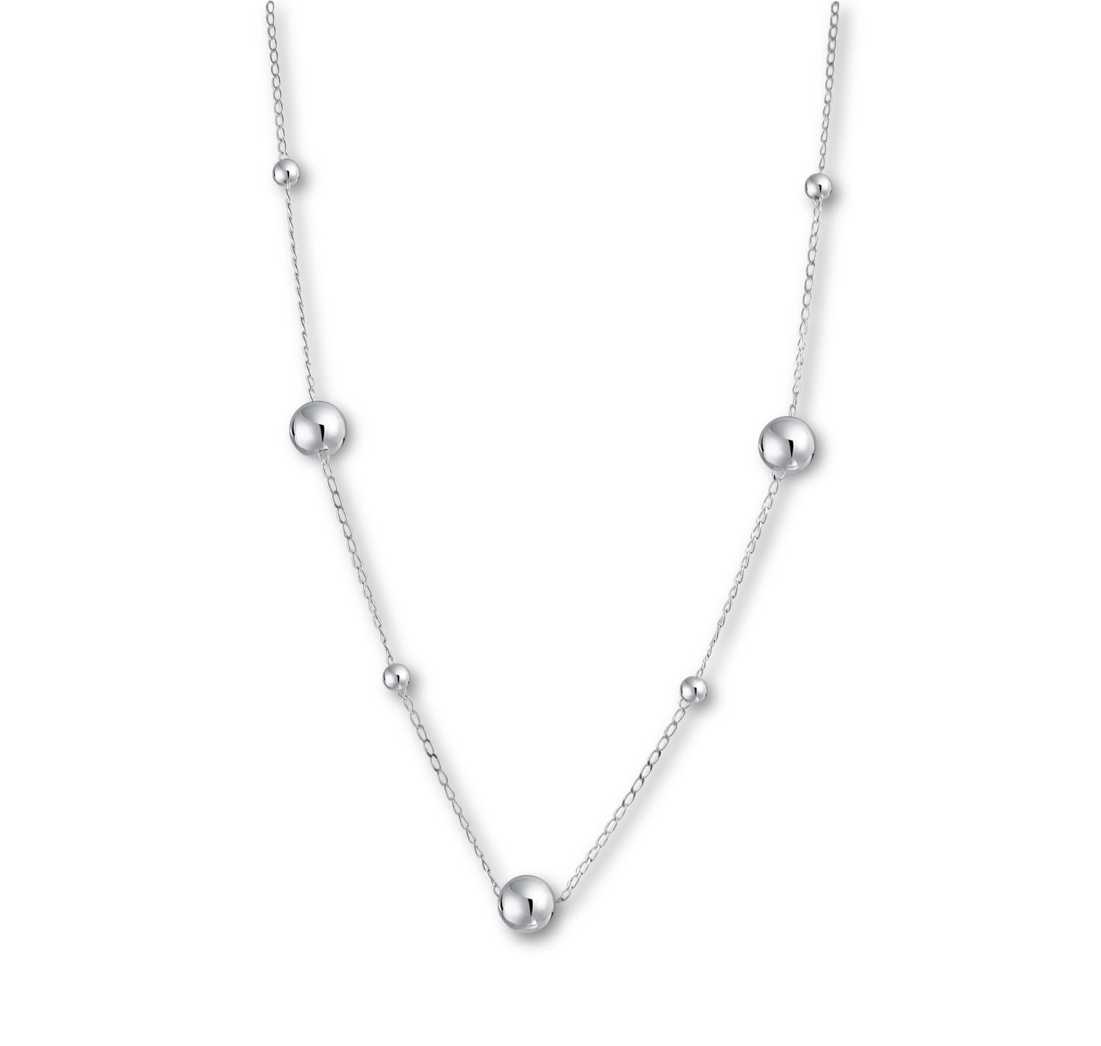 Sterling Silver Ball Bead Necklace, High Polish Opera Length, Heirloom ...