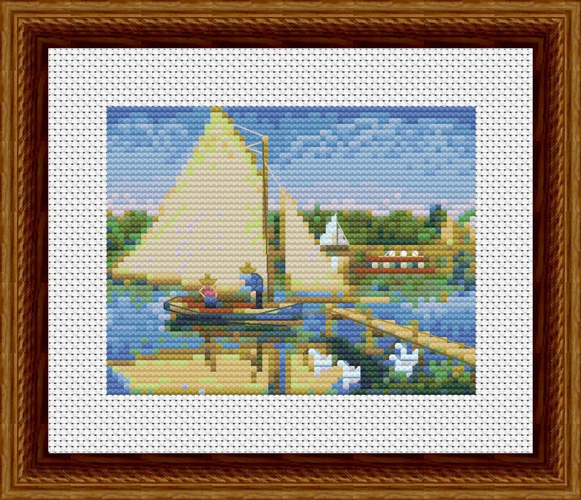 Monet Mini Cross Stitch Pattern Claude Monet Painting Boaters at ...
