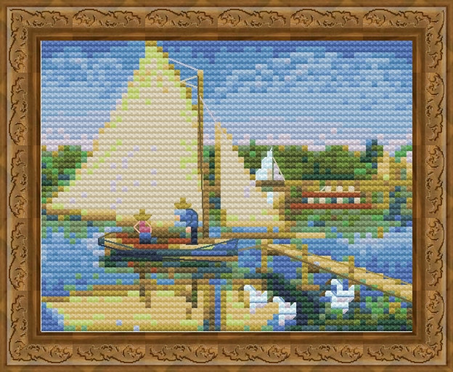 Monet Mini Cross Stitch Pattern Claude Monet Painting Boaters at ...