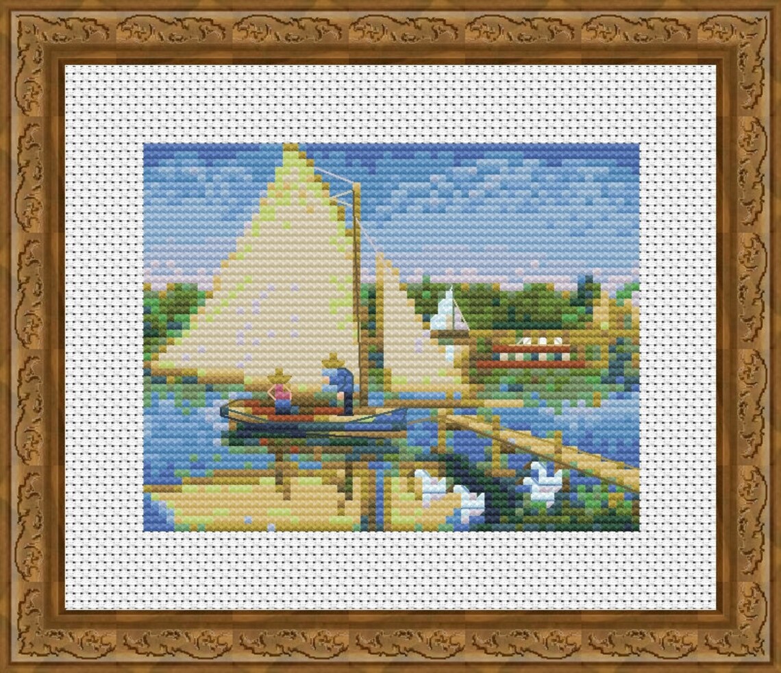 Monet Mini Cross Stitch Pattern Claude Monet Painting Boaters at ...