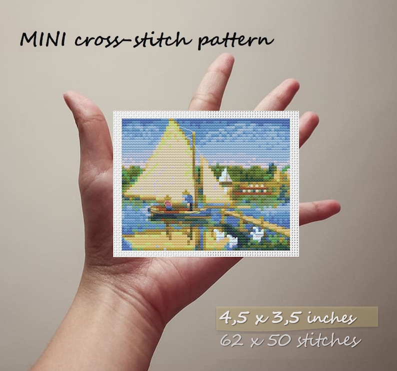 Monet Mini Cross Stitch Pattern Claude Monet Painting Boaters at ...