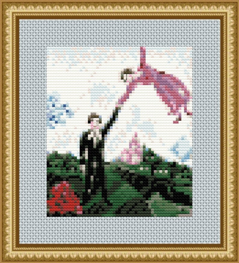Mini Cross Stitch Pattern the Promenade by Marc Chagall Painting Tiny ...
