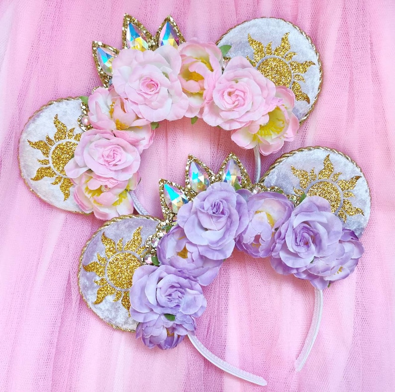 Bride Rapunzel Crown Veil Floral Minnie Ear Bridal Ears Floral - Etsy