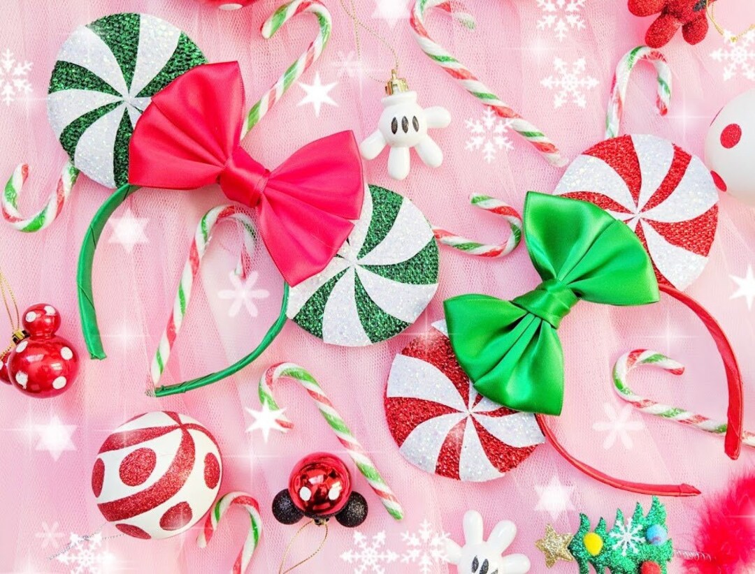 Candy Cane Minnie Mouse Ears With Custom Satin Bow Christmas Minnie ...