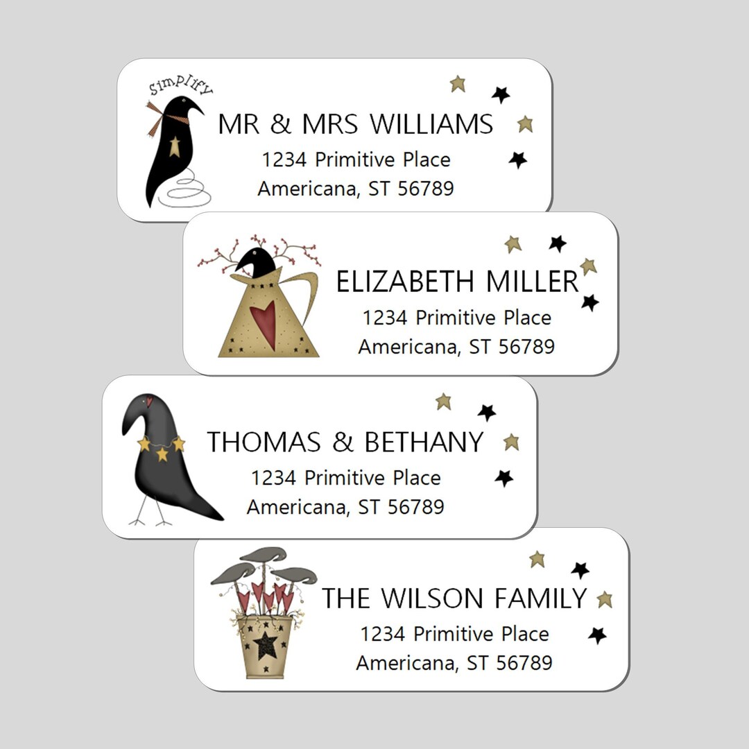 Country Crow Address Labels, Primitive Black Bird Return Address Label ...