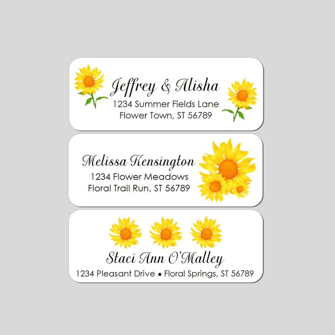 Sunflower Address Labels Yellow Flower Return Address Label - Etsy UK