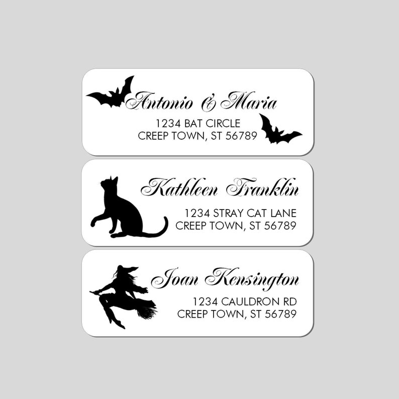 Gothic Address Labels Spooky Black Cat, Witch Silhouette, Bat Return ...