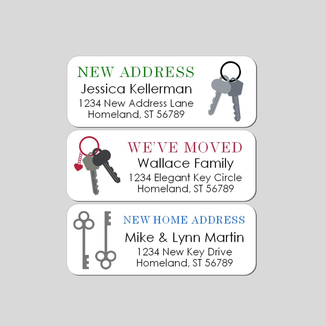 We Moved, New Home Address Labels, New House Keys Return Address Label ...