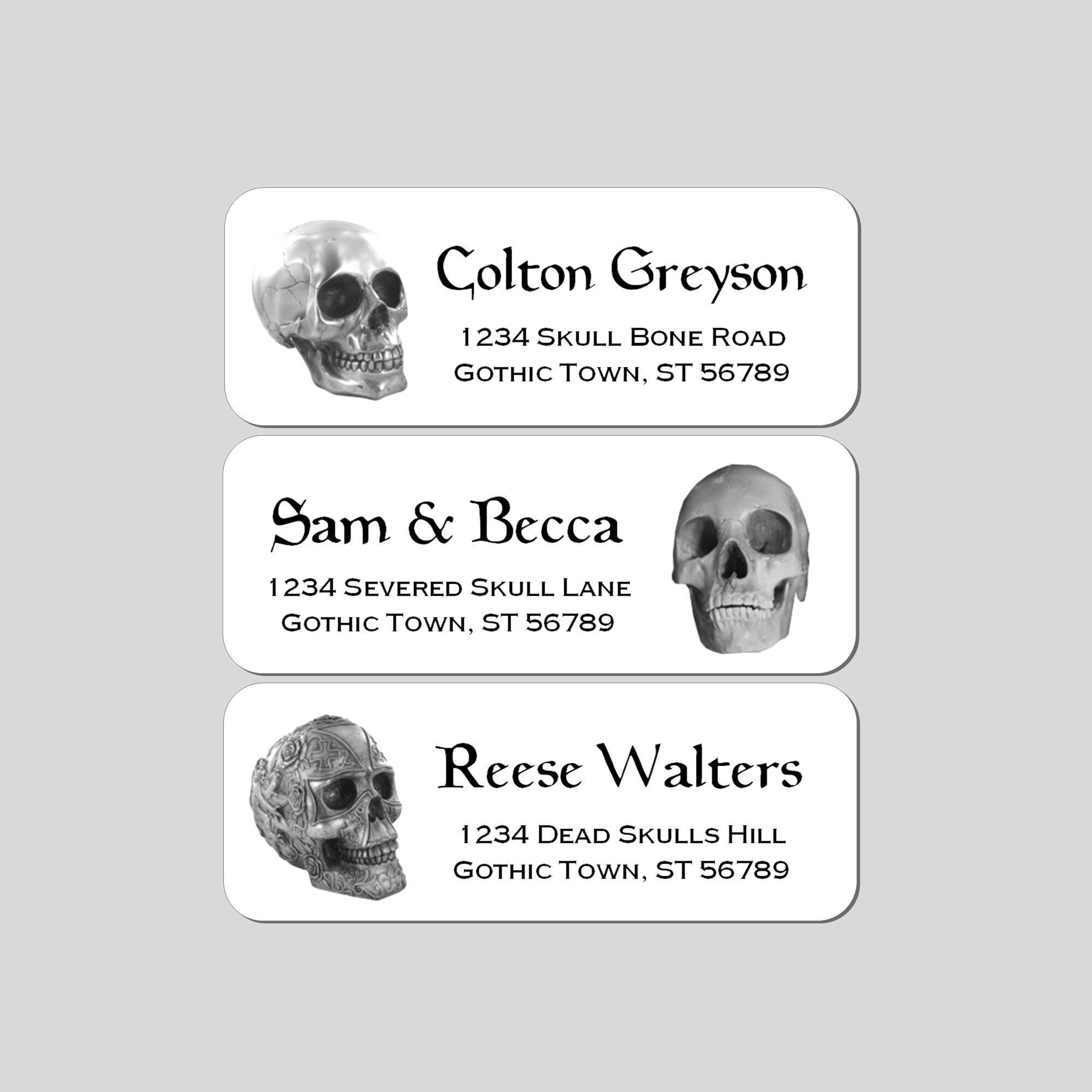 Skull Address Labels, Gothic Skeleton Return Address Label, Halloween ...