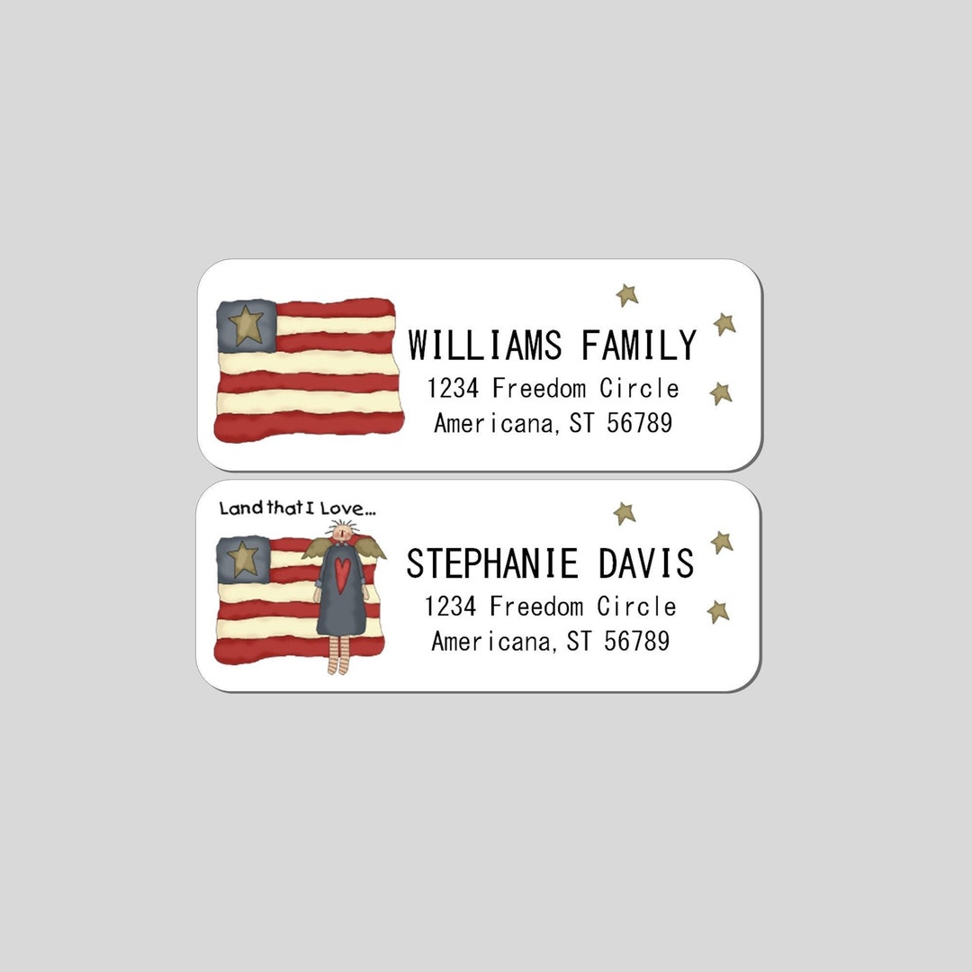 Patriotic Flag Address Labels, Primitive, Americana Return Address ...