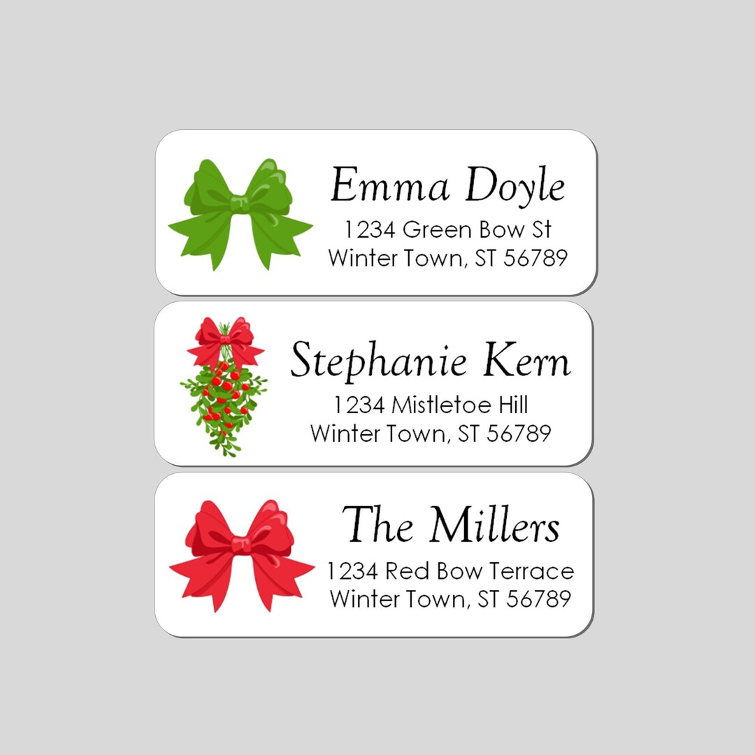 Red Bow Address Labels, Green Bow Return Address Stickers, Christmas ...