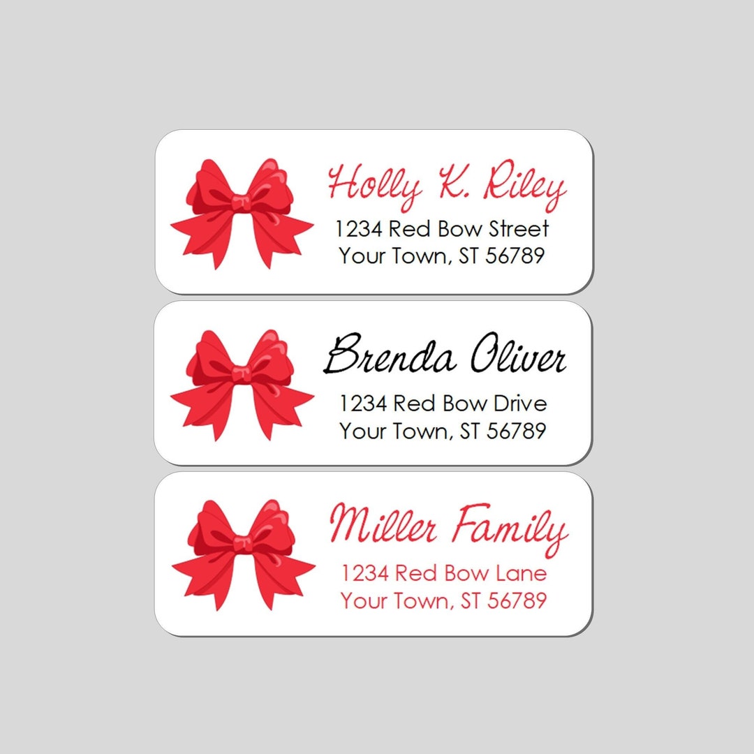 Red Bow Return Address Labels, Bow Address Stickers, Christmas Bow ...