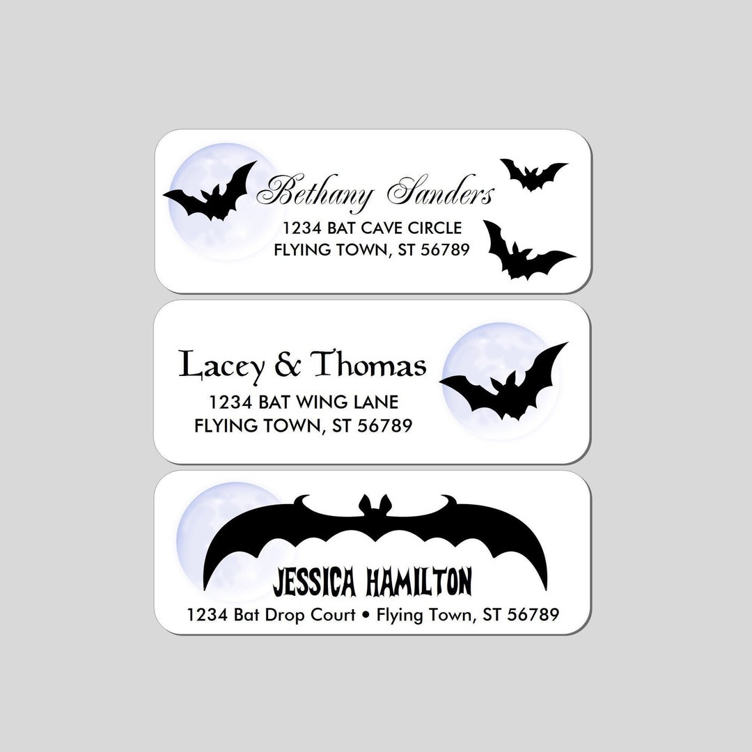 Bat Address Labels, Spooky Bat Return Address Label, Bats Flying, Full ...