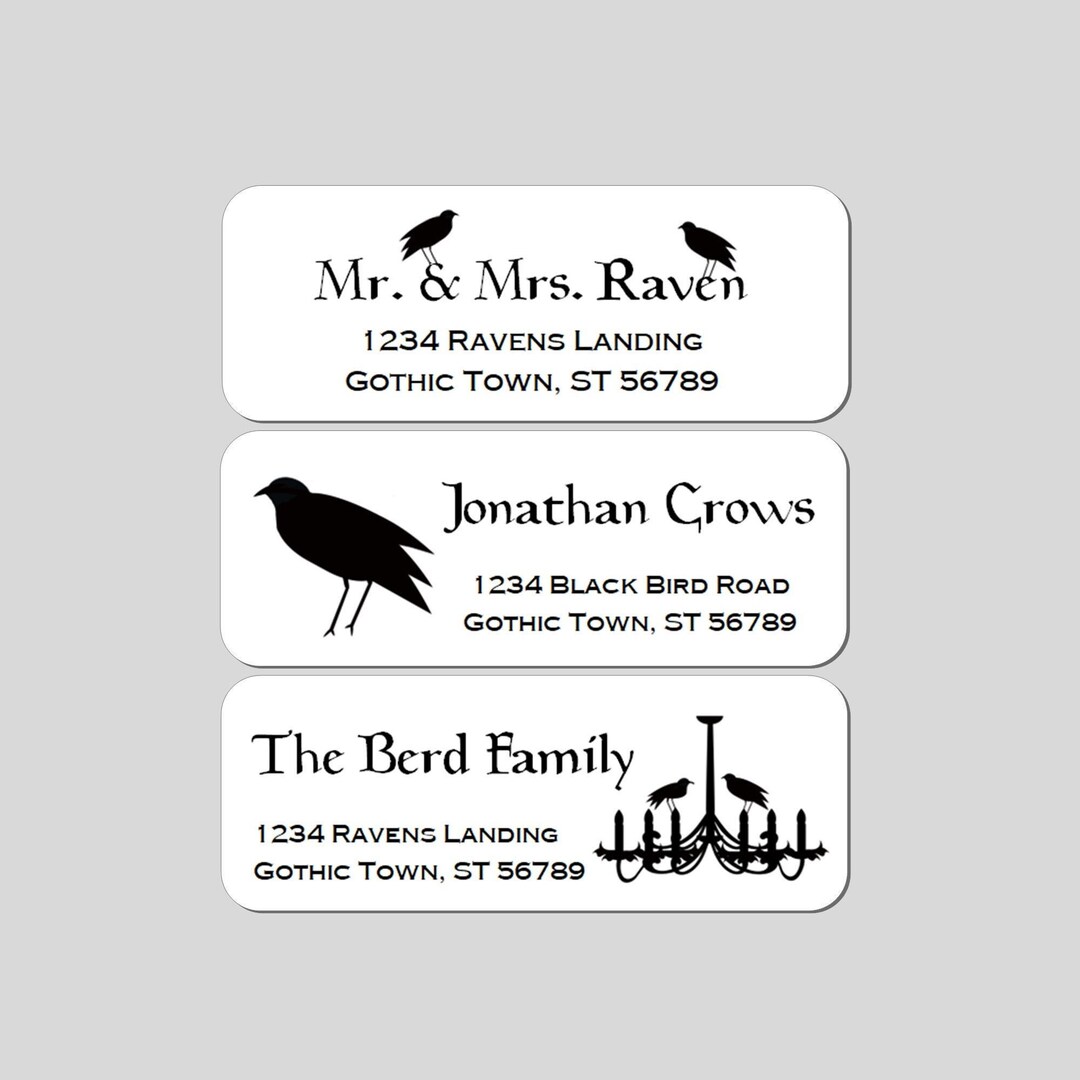 Crow Address Labels, Gothic Raven Return Address Label, Black Bird ...