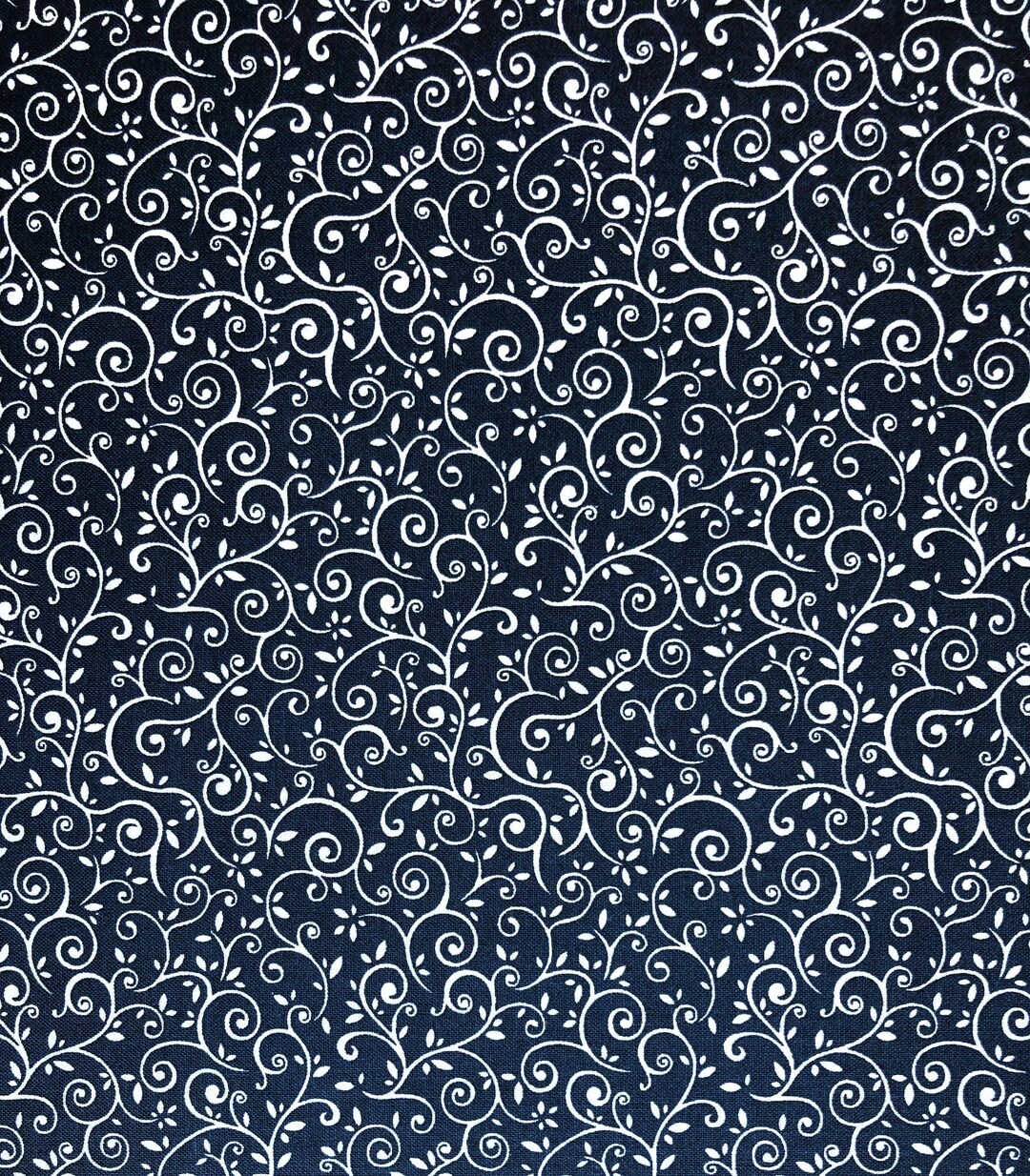 White on Navy (41) Florals and Swirls Fabric by the Half Yard by MDG - Etsy