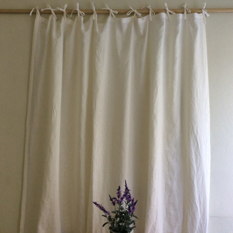 Linen shower curtain with ties Rustic curtain panels | Etsy