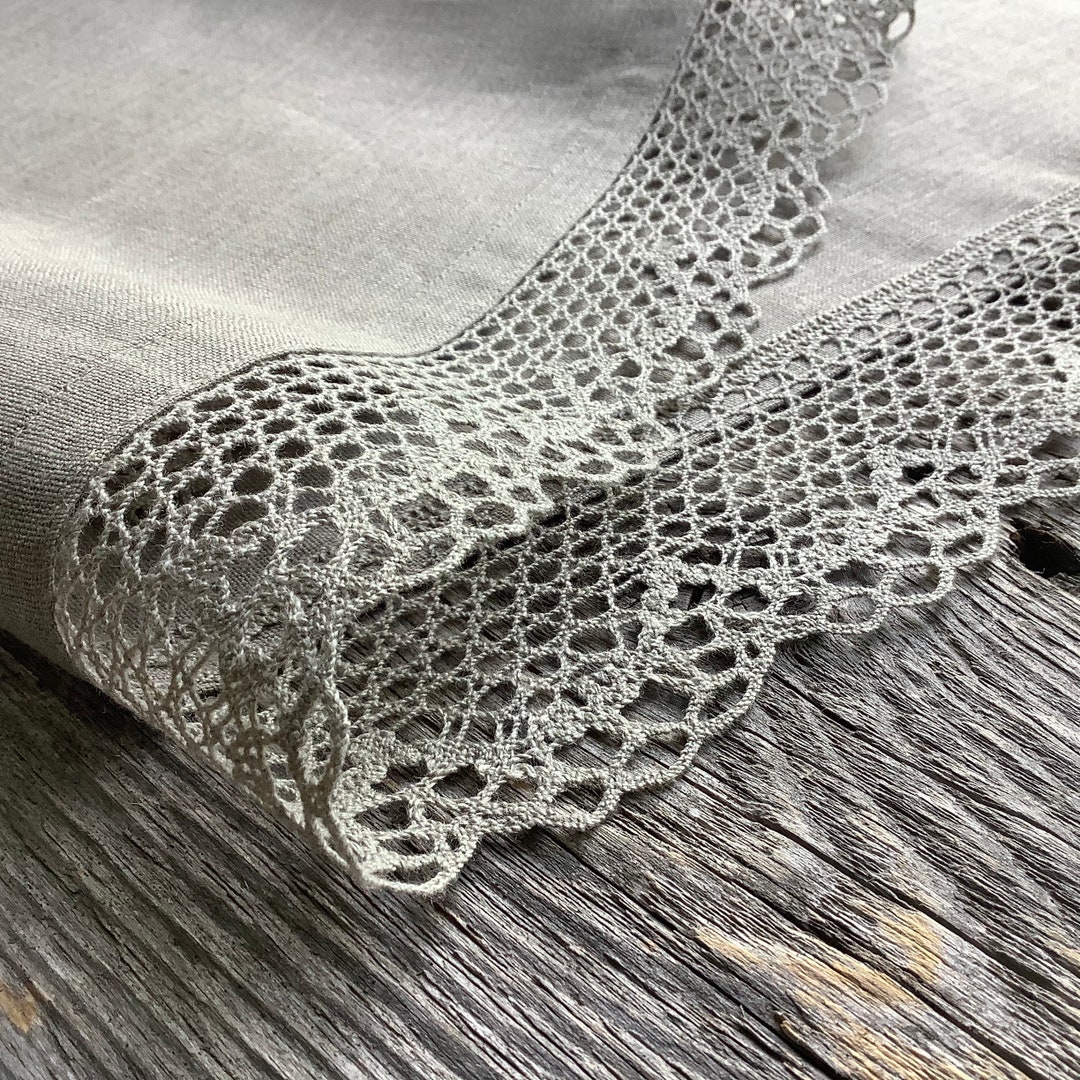 Natural Linen Curtain Panel: Gray Lace Trim, Flax Window Valance - Etsy