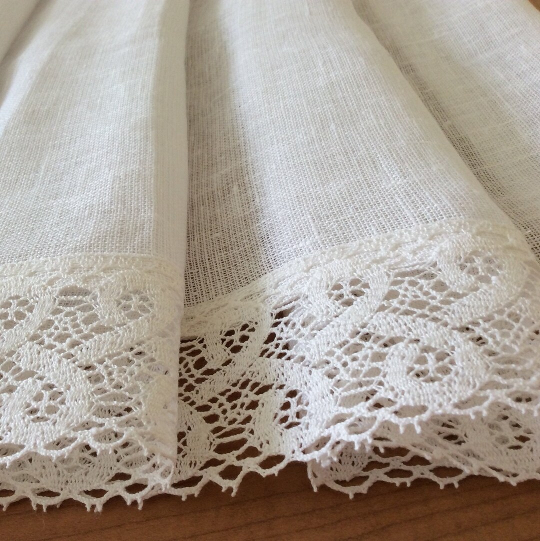 White Linen Kitchen Curtain Panel: Rustic Lace Valance, Custom Size - Etsy