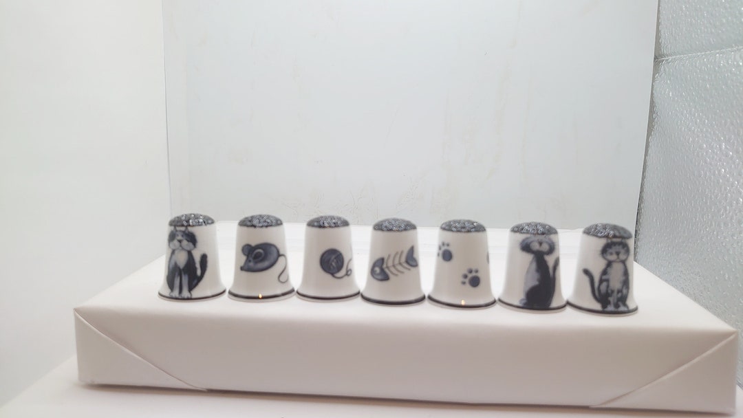 Set of 6 Cute Cats Design Thimbles - Etsy