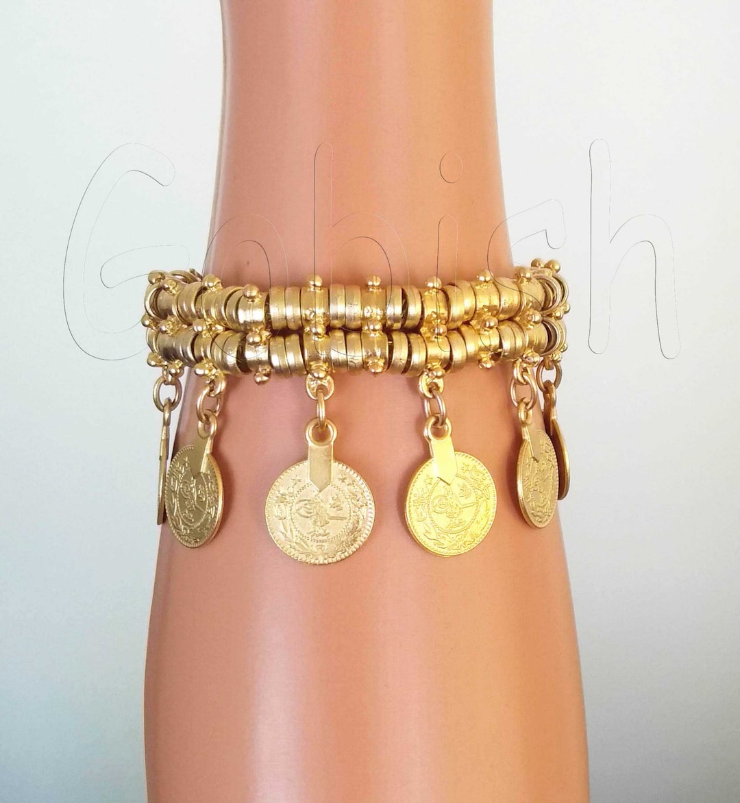Coin Bracelet, Gold Plated Metal Tribal Bracelet With Coins, Statement ...