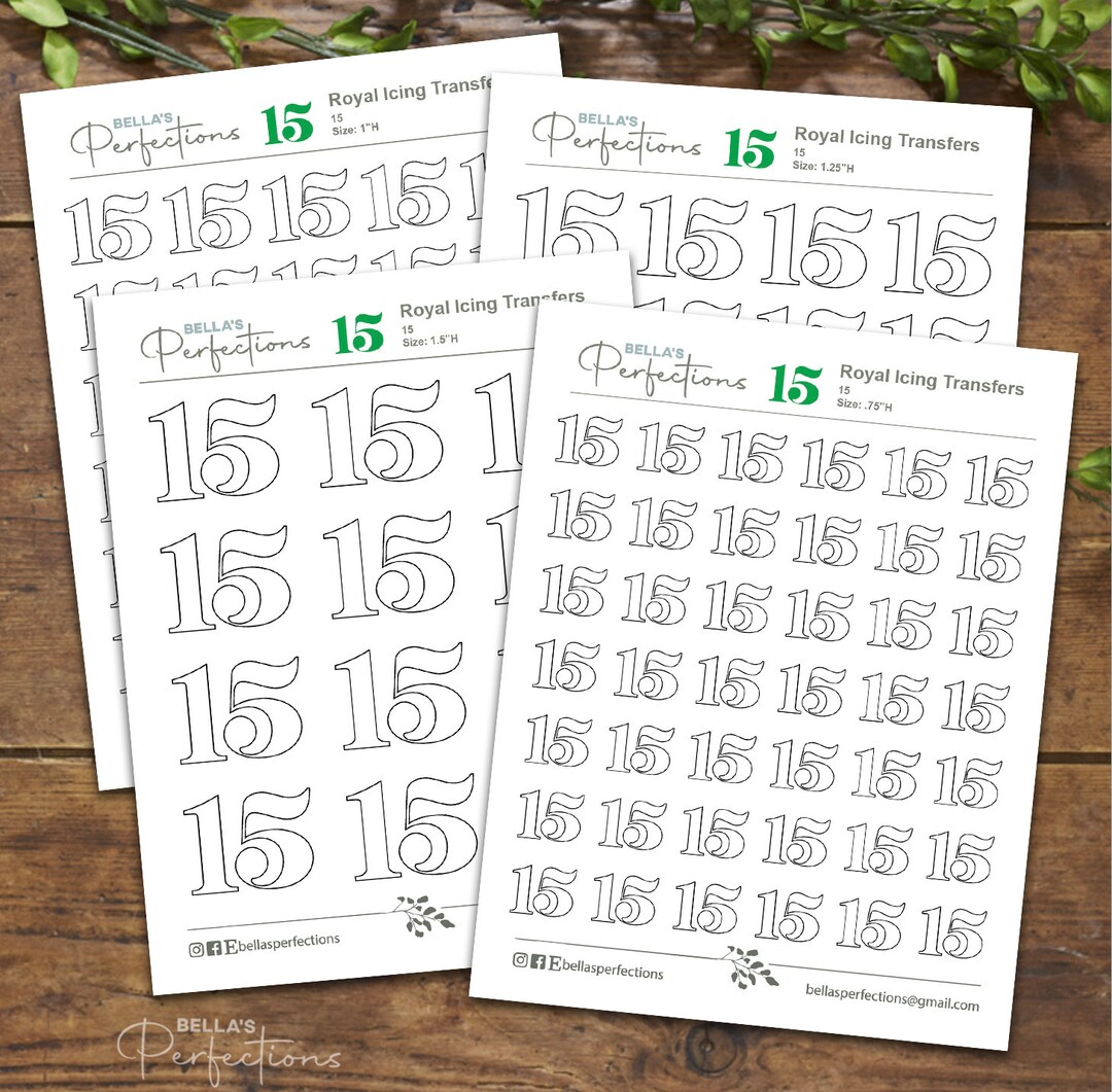 Number 15 Royal Icing Templates | Birthday | Anniversary | Transfer ...