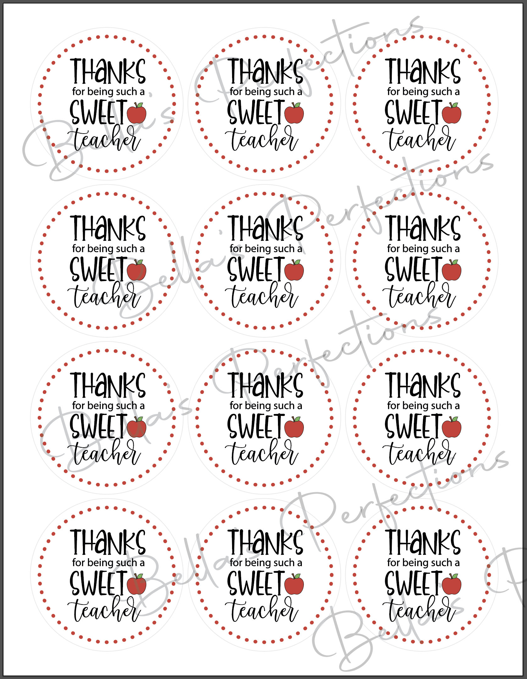 Printable Teacher Thank You Gift Tags 2.5 Circle - Etsy