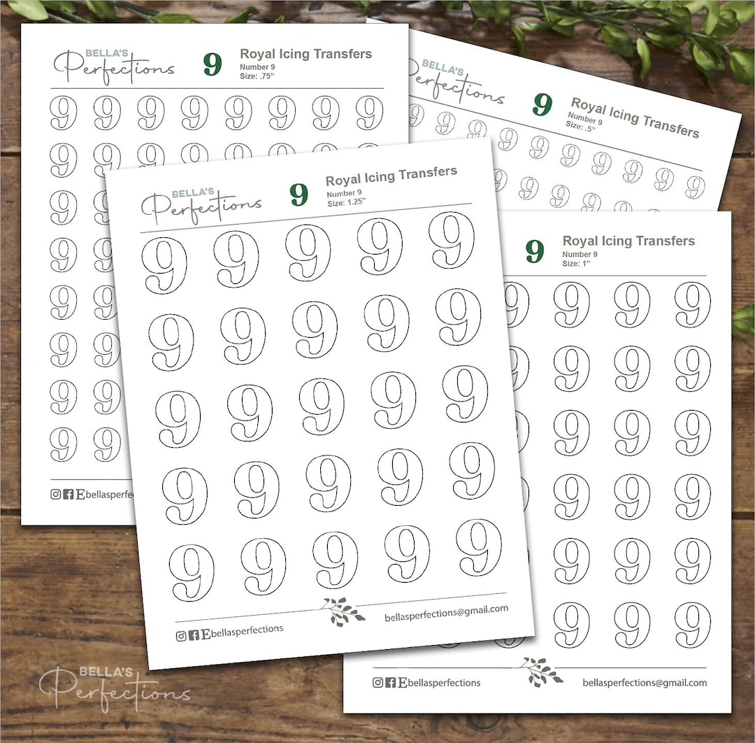 Number 9 Royal Icing Templates | Birthday | Anniversary | Transfer ...