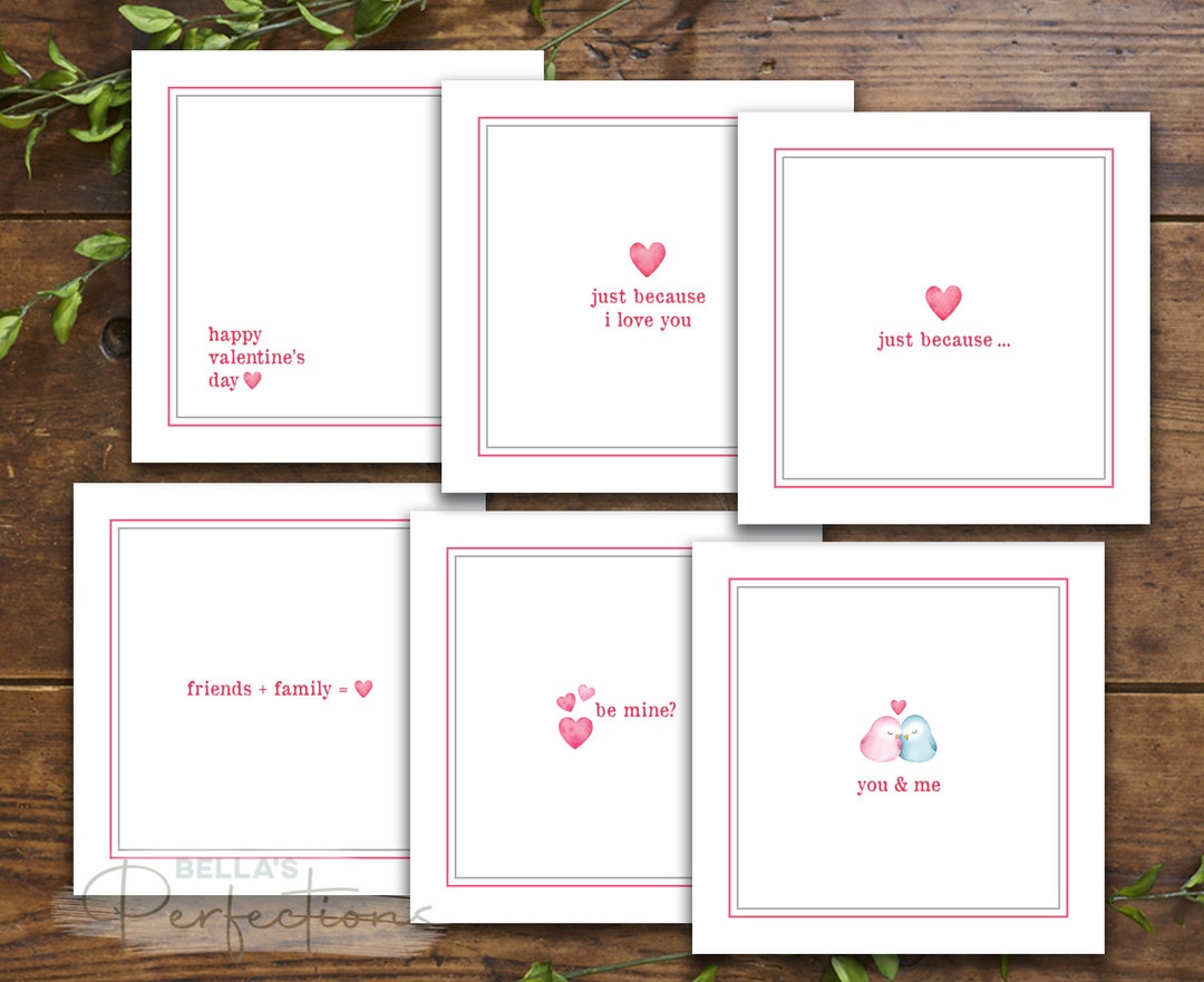 Printable Valentine's Day Assorted 3x3 Cards Instant Download 6 Card ...