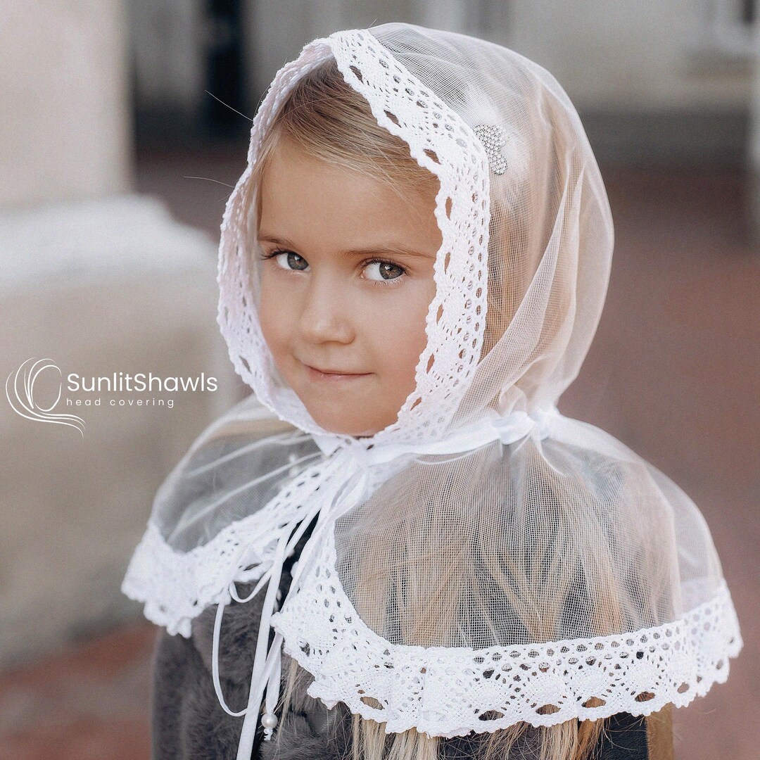 Child Veil for Church, White Short Child Veil, First Communion Catholic ...