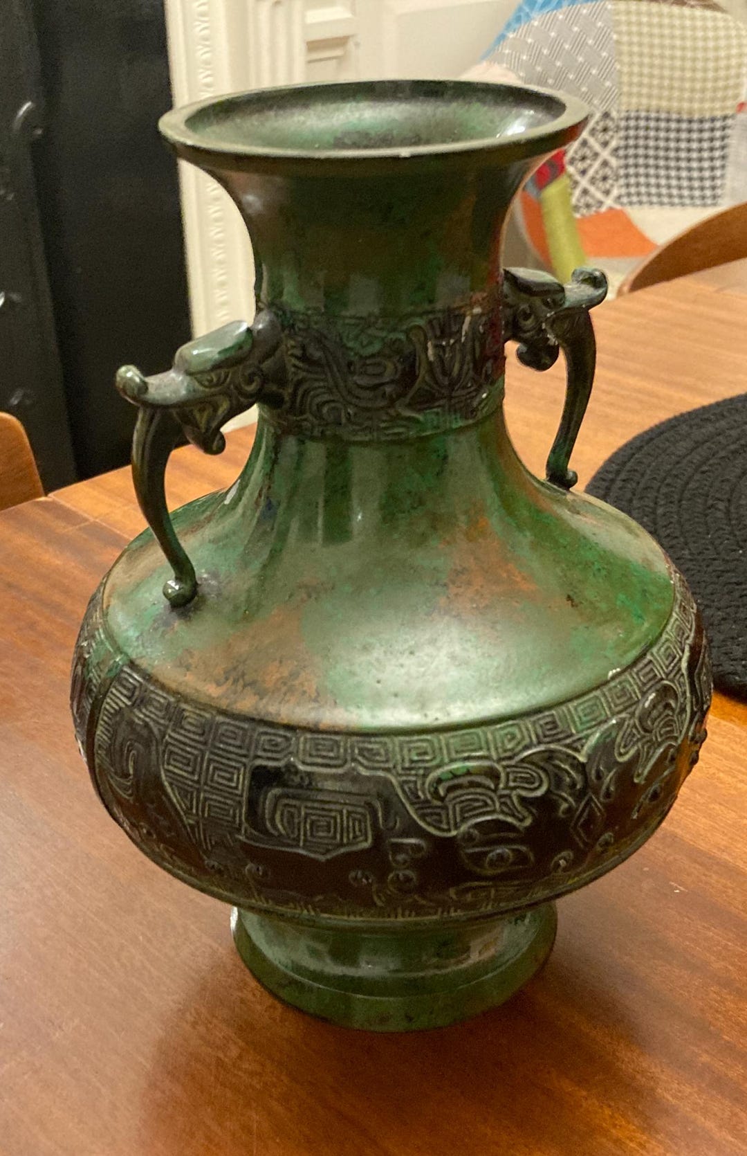 Vintage Imperial Japan Metalware Vase Handcrafted 1900 Green and Black ...