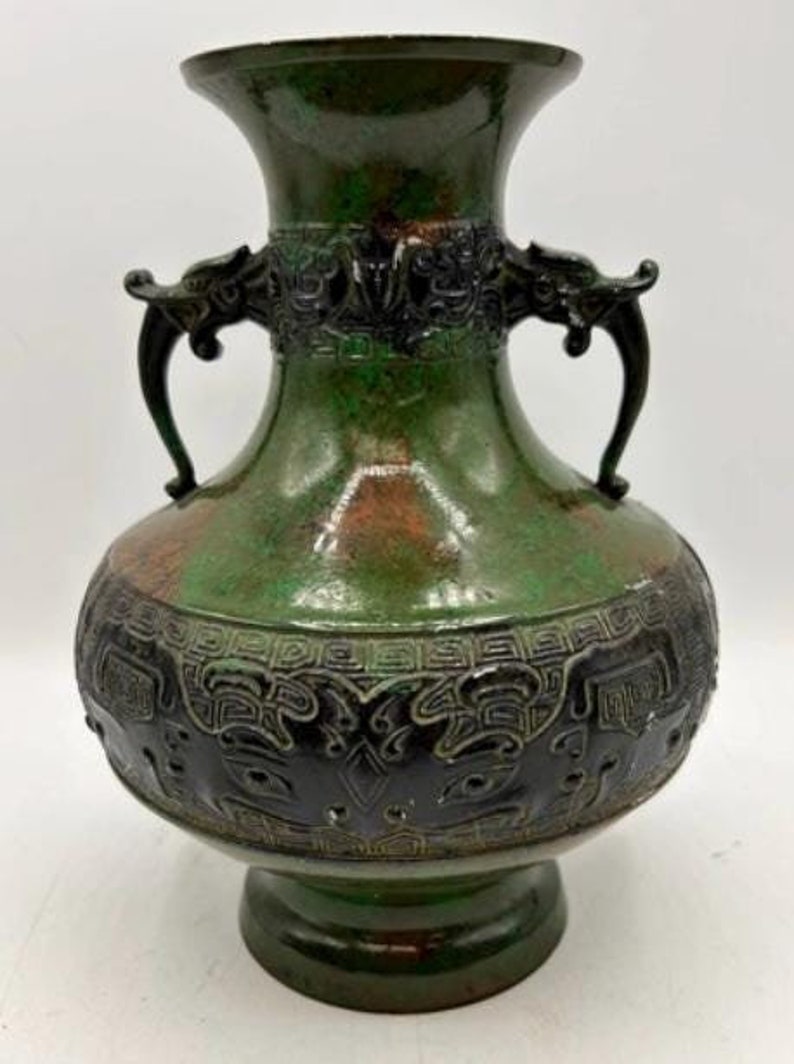 Vintage Imperial Japan Metalware Vase Handcrafted 1900 Green and Black ...