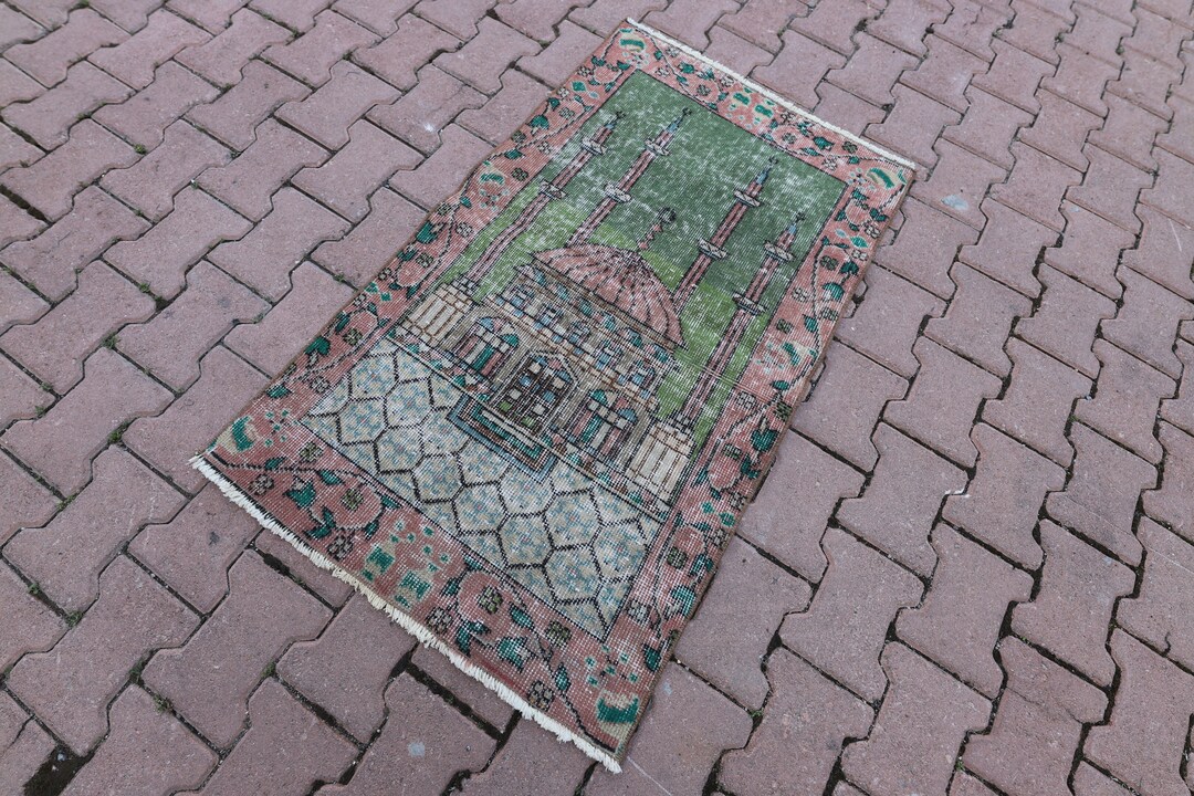 Green Rug, Mosque Motif Rug, Turkish Rug, Prayer Rug, Handmade Rug ...